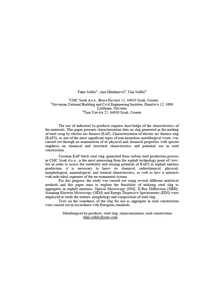 Characterization of the Eaf Steel Slag XRD | PDF | Waste | Construction ...