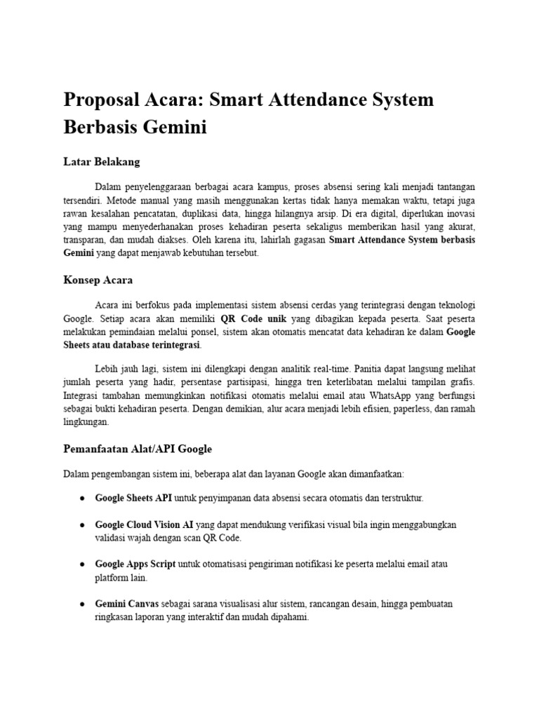 Proposal Acara - Smart Attendance System Berbasis Gemini | PDF