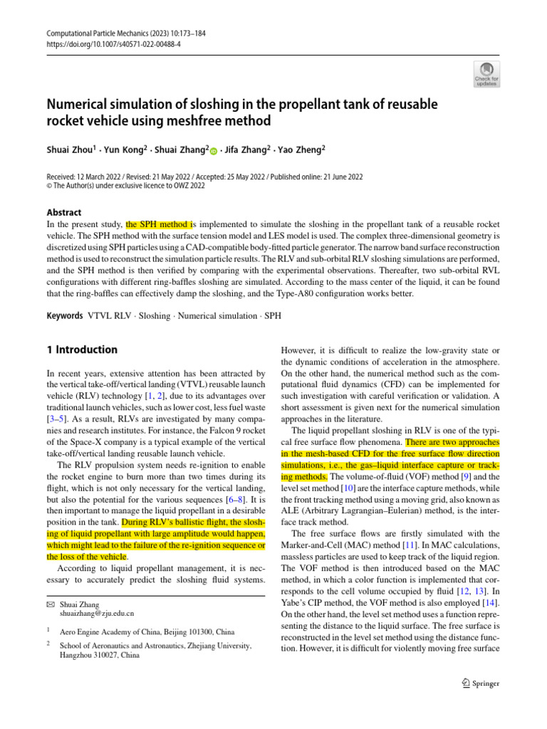 Numerical Simulation of Sloshing in The Propellant Tank of Reusable ...