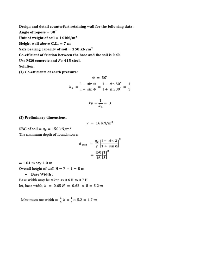 Counterfort Retaining Wall Design Guide | PDF | Length | Mechanical ...