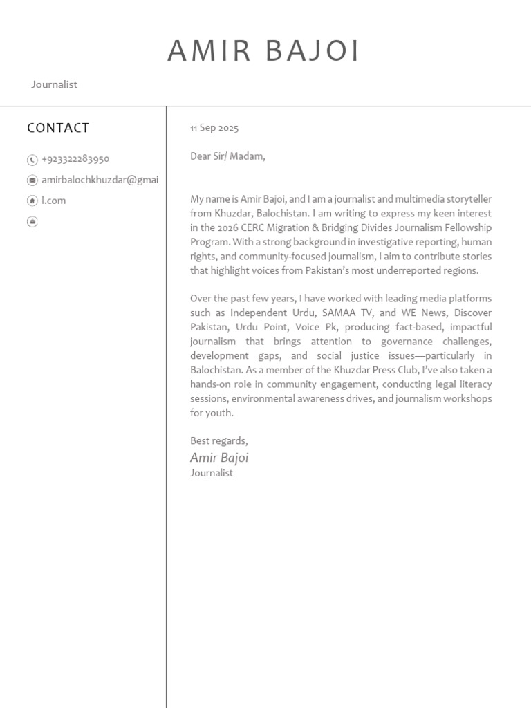 Cover Letter To . . Amir Bajoi | PDF
