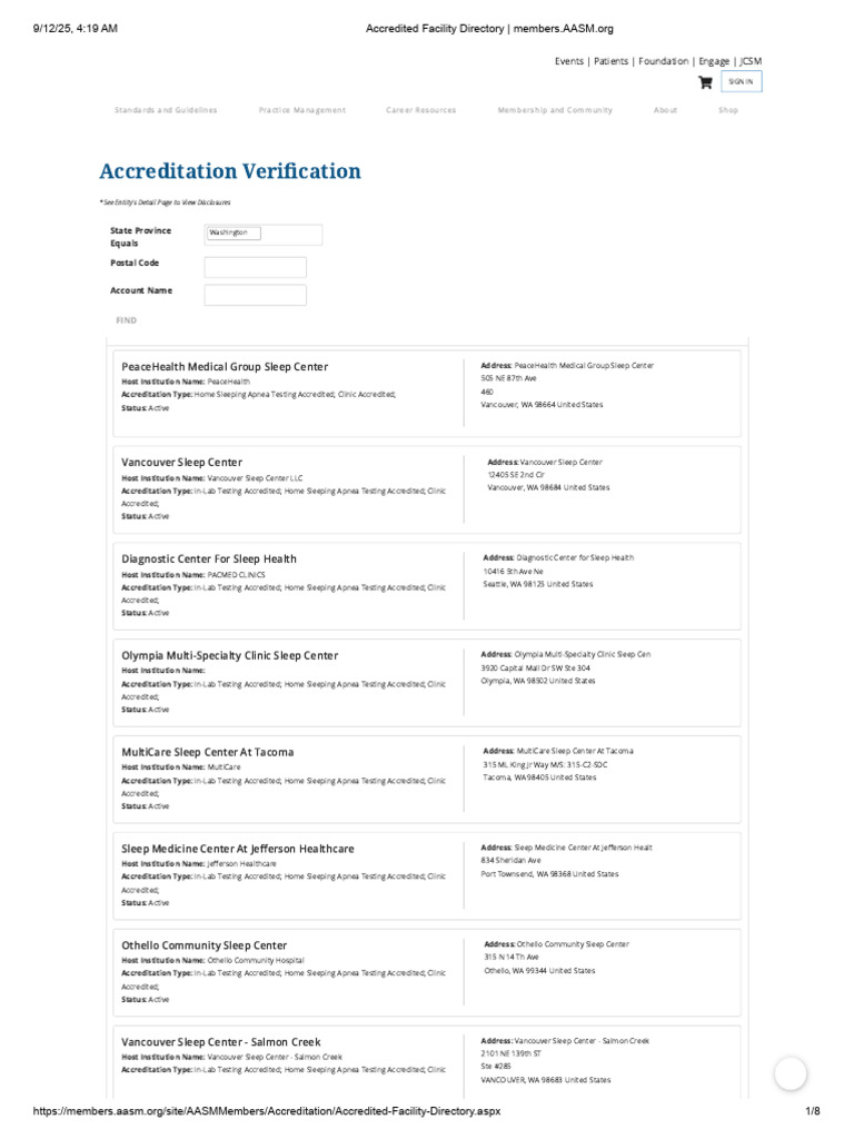 Accredited Facility Directory | PDF | Sleep Medicine | Health Care