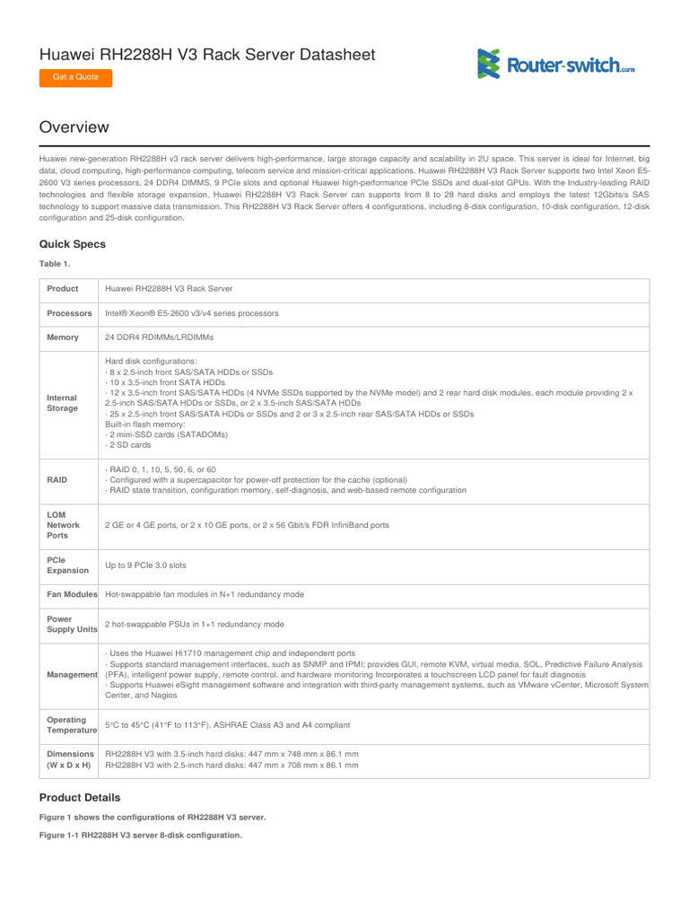 Huawei Rh2288h v3 Rack Server Datasheet | PDF | Solid State Drive ...
