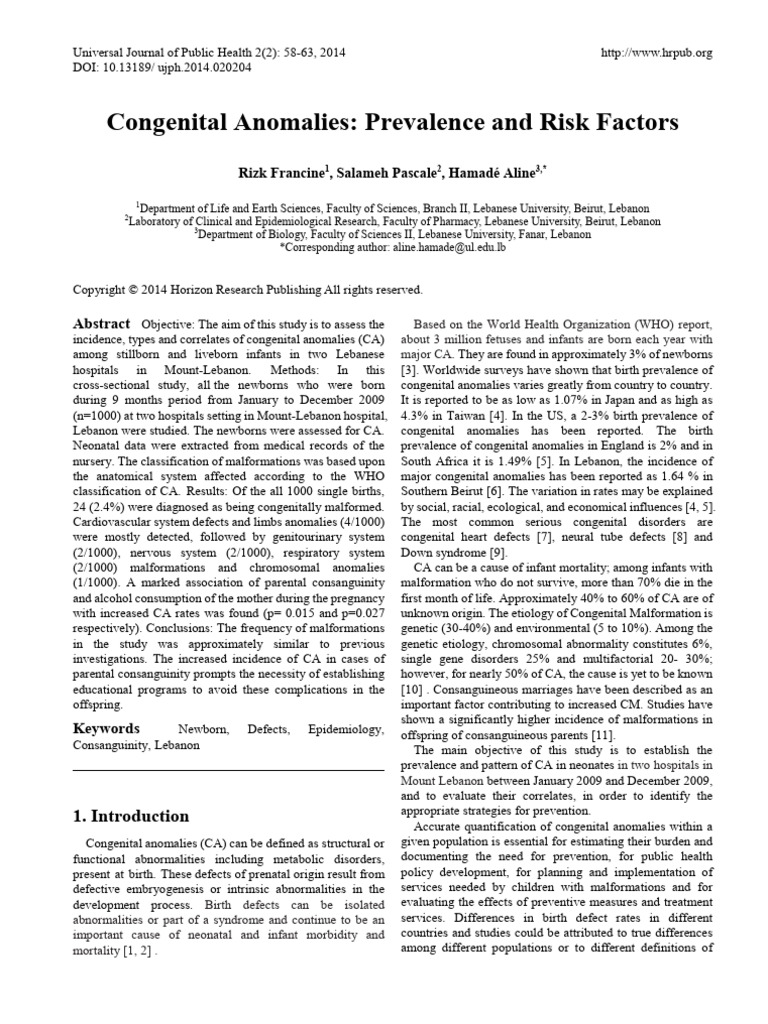 Congenital Anomalies in Lebanon Study | PDF | Medicine | Medical ...