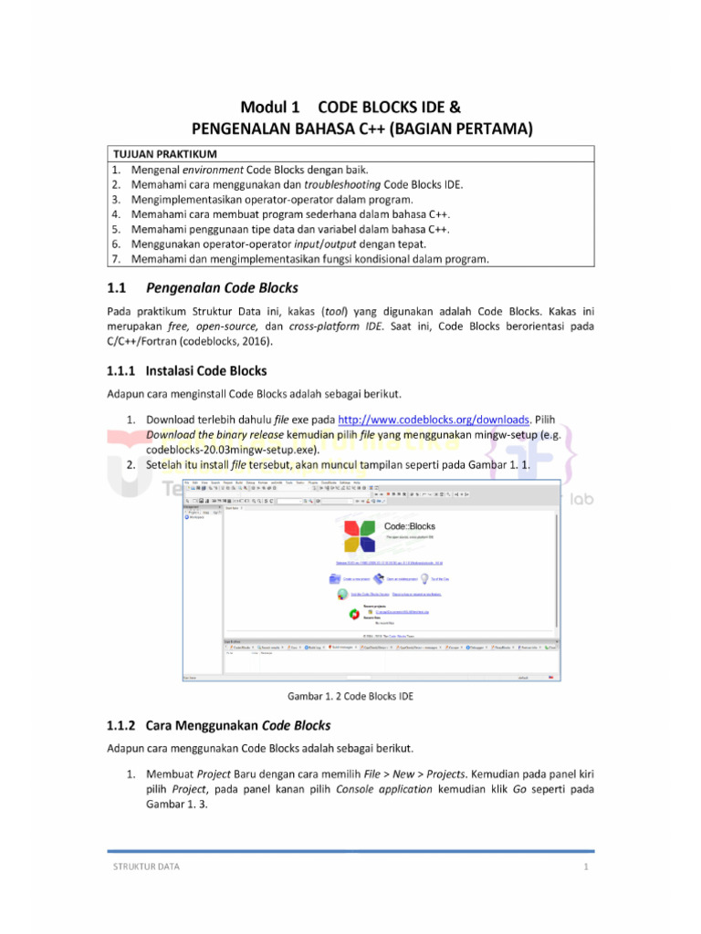 Modul 1 - Codeblocks IDE & Pengenalan Bahasa C++ (Bagian Pertama) | PDF