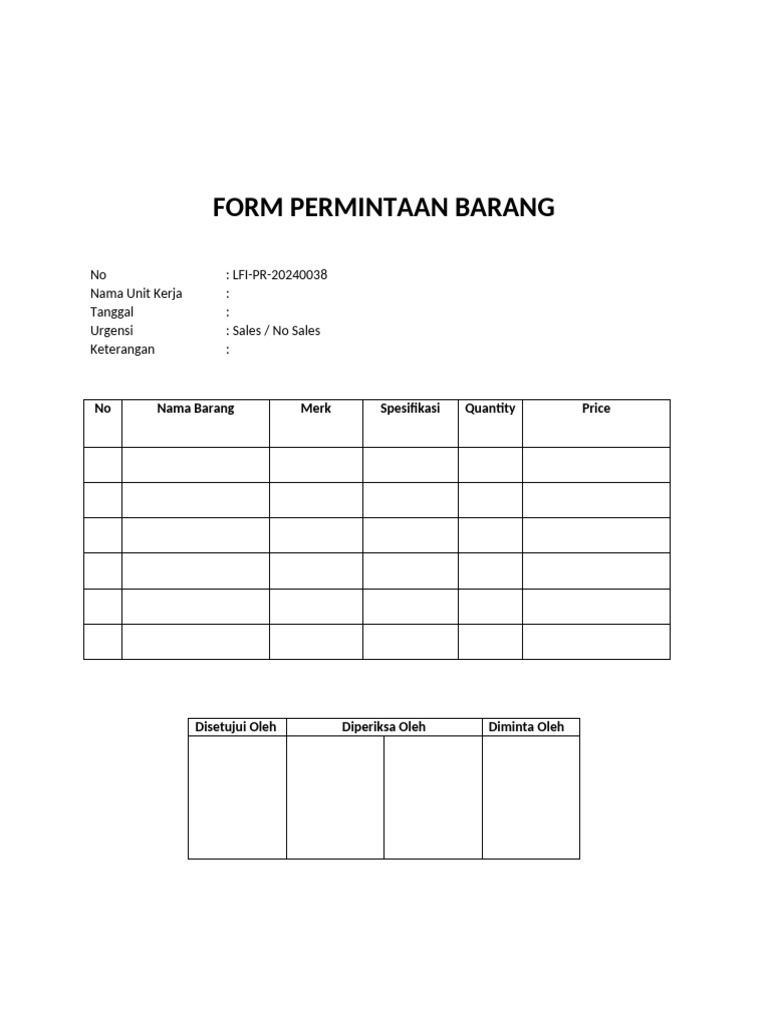 Form Permintaan Barang | PDF