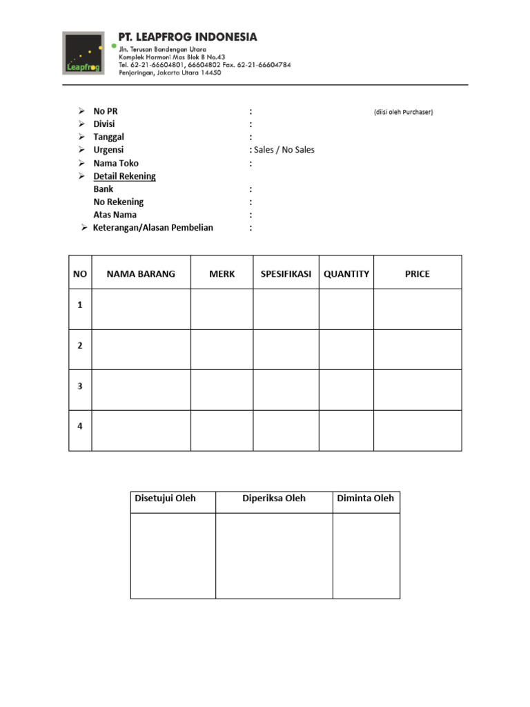 Formulir Pembelian Barang Perusahaan | PDF