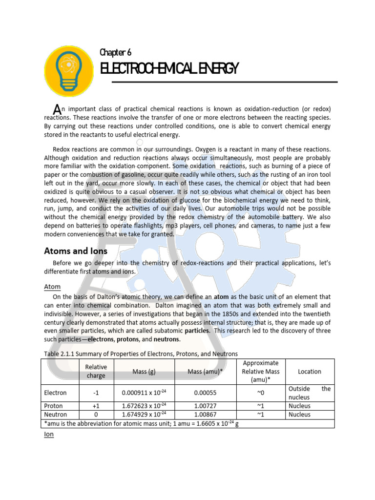 Chapter 6 Electrochemical Energy - Handout | PDF | Redox | Electrochemistry