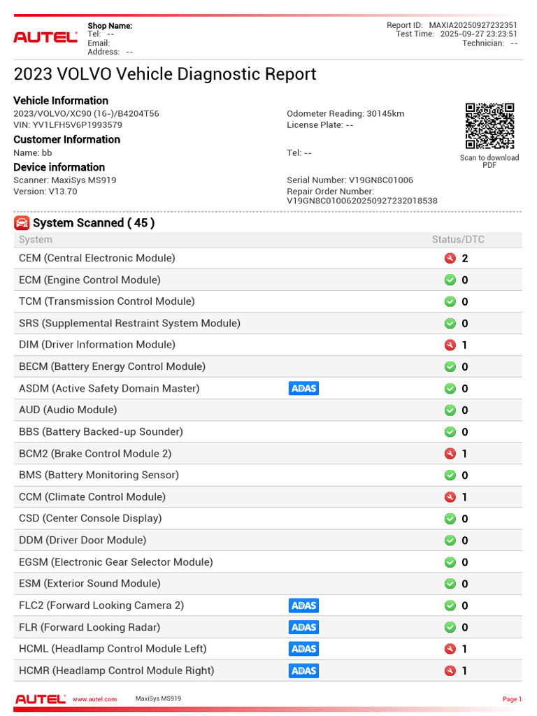 Volvo XC90 Diagnostic Report Summary | PDF | Vehicles | Motor Vehicle