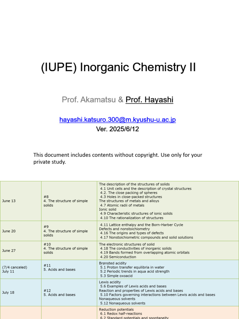 Inorganic Chemistry II: Solid Structures | PDF | Ionic Bonding | Redox