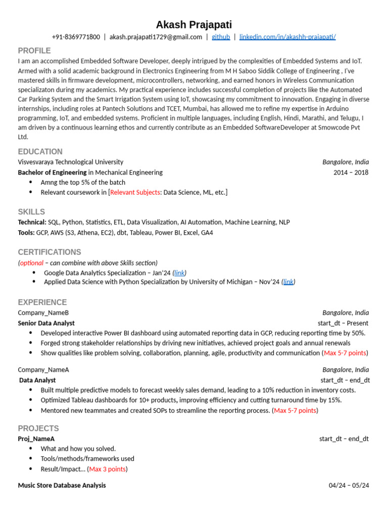 Rishabh Mishra - Resume Template | PDF | Embedded System | Databases