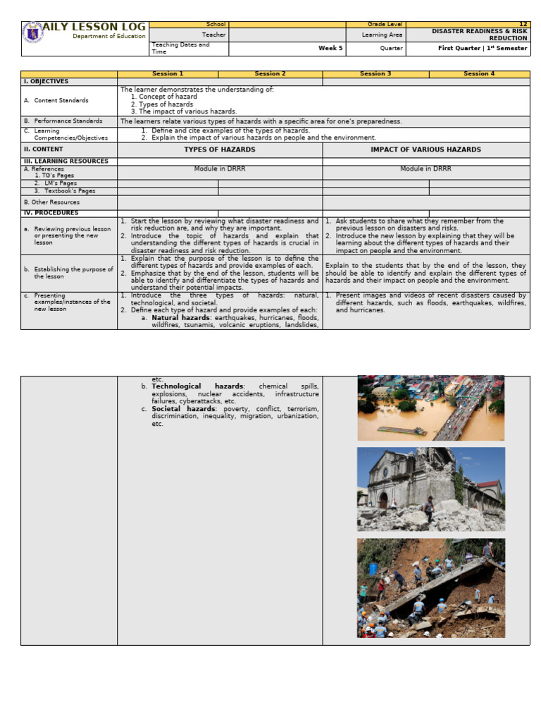 Disaster Readiness Lesson Plan | PDF | Hazards | Emergency Management