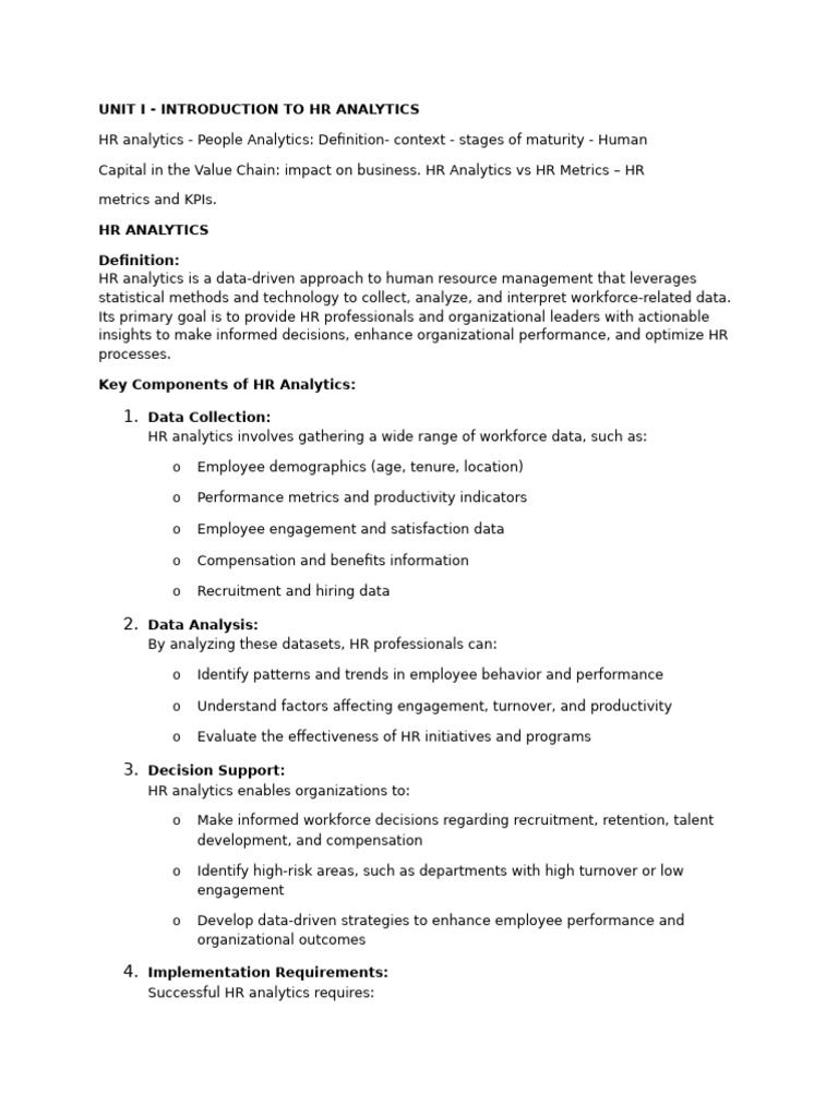 Unit I - Introduction To HR Analytics | PDF | Analytics | Human Resource Management