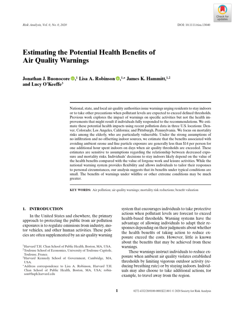 Health Benefits of Air Quality Warnings | PDF | Environmental Issues ...
