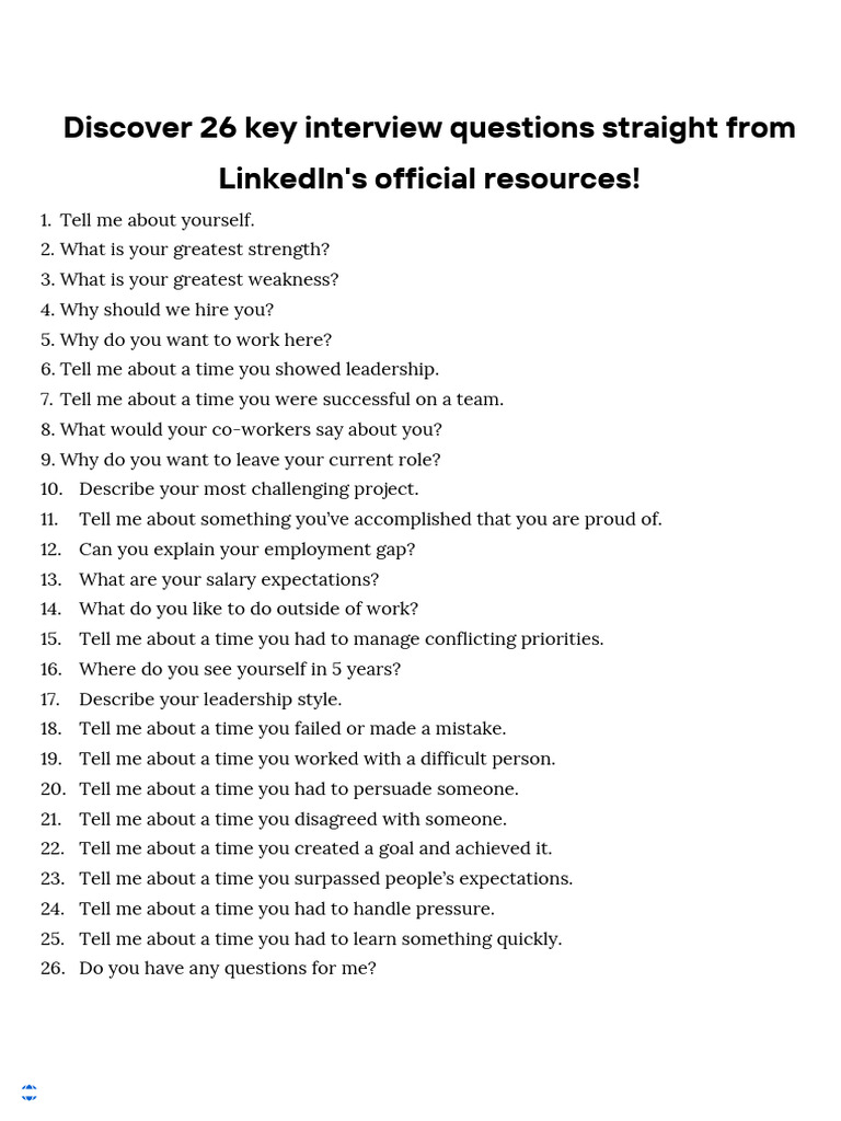 26 Key Interview Questions Straight From LinkedIn's Official Resources ...