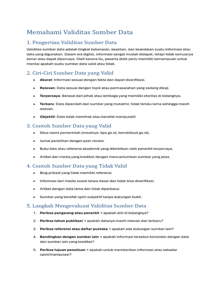 Ciri-Ciri Sumber Data yang Valid | PDF