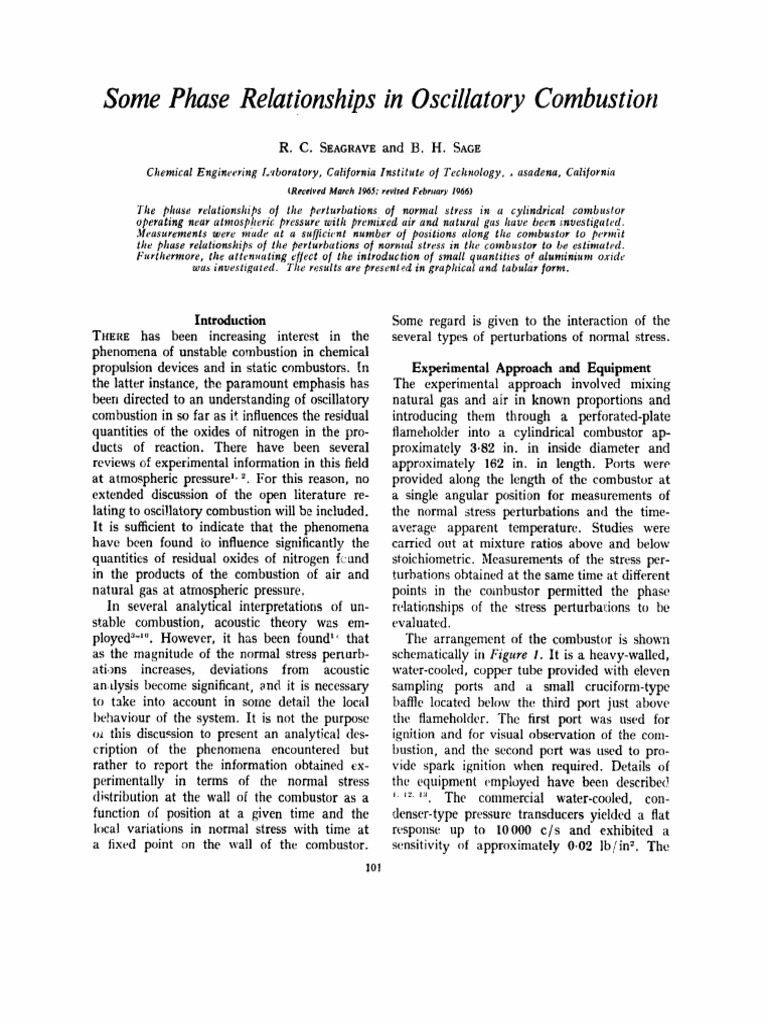 Seagrave - Some Phase Relationships in Oscillatory Combustion | PDF | Combustion | Applied And ...