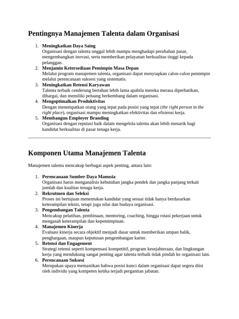 Manajemen Talenta: Kunci Sukses Organisasi | PDF