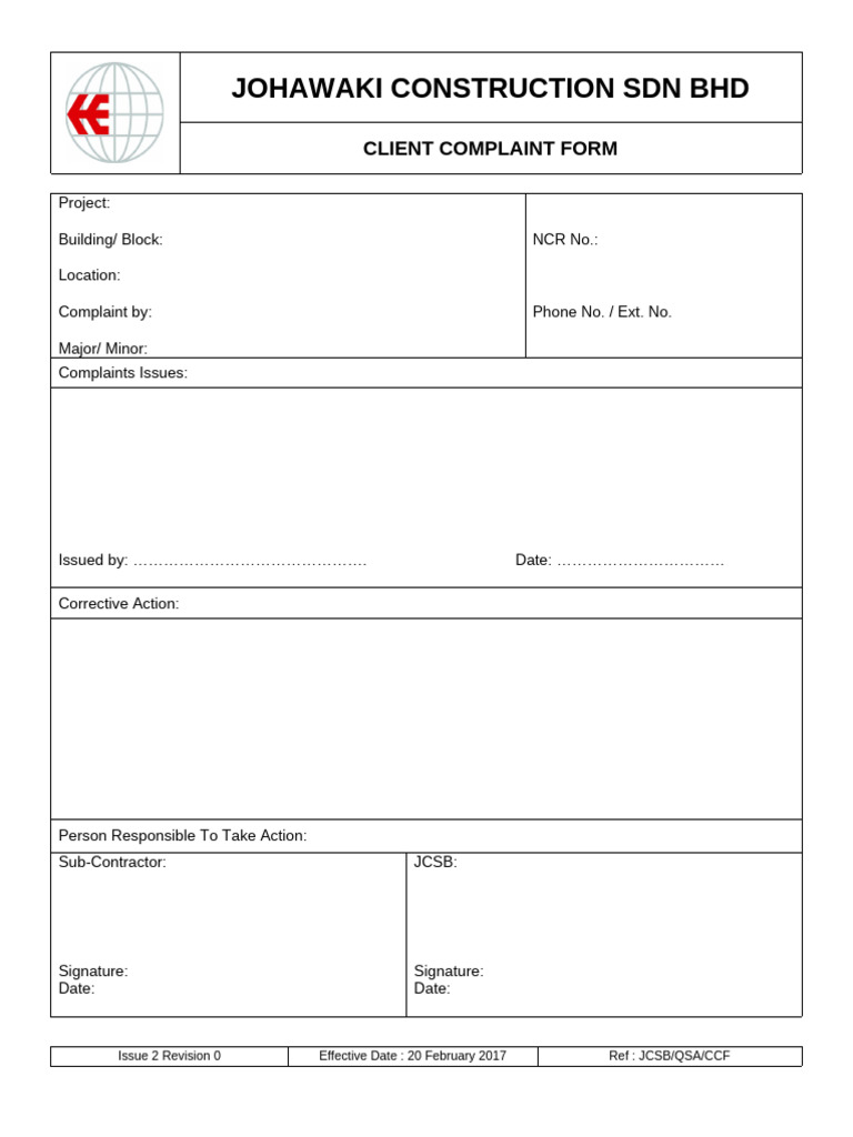01 - Client Complaint Form | PDF