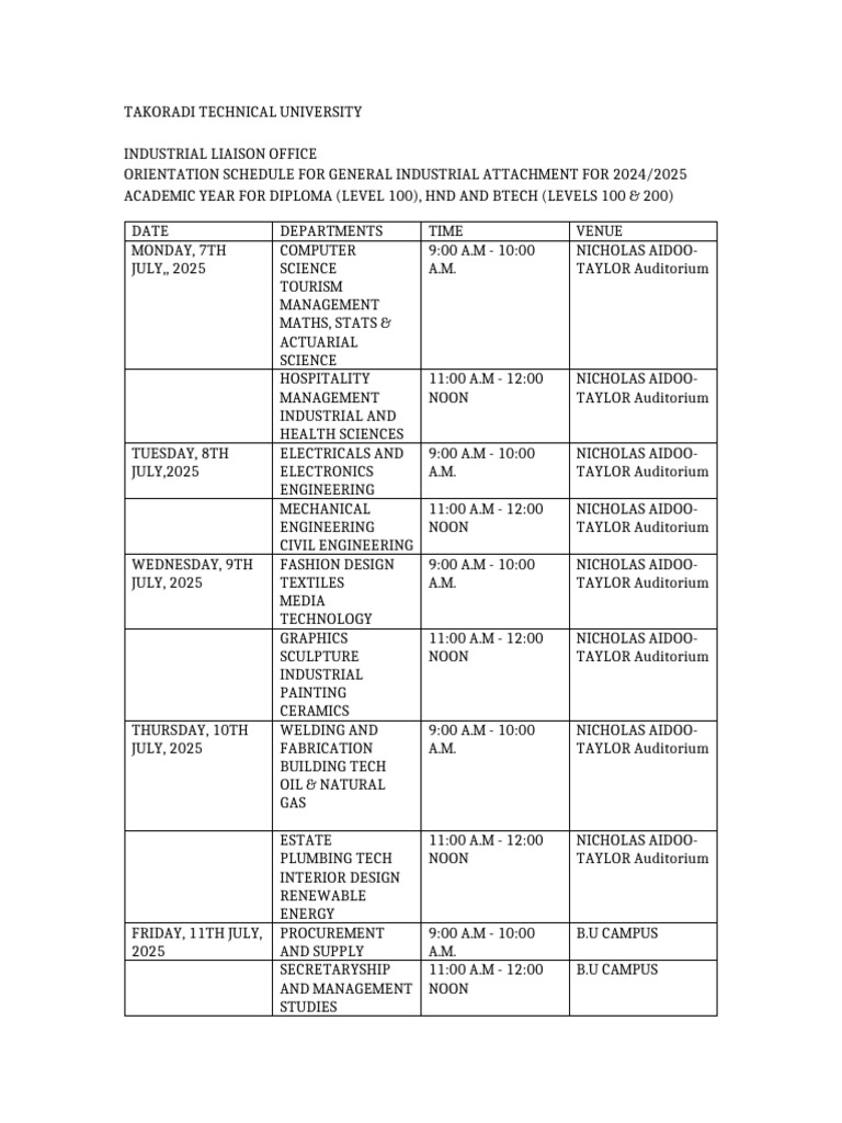 NEW Orientation Timetable | PDF