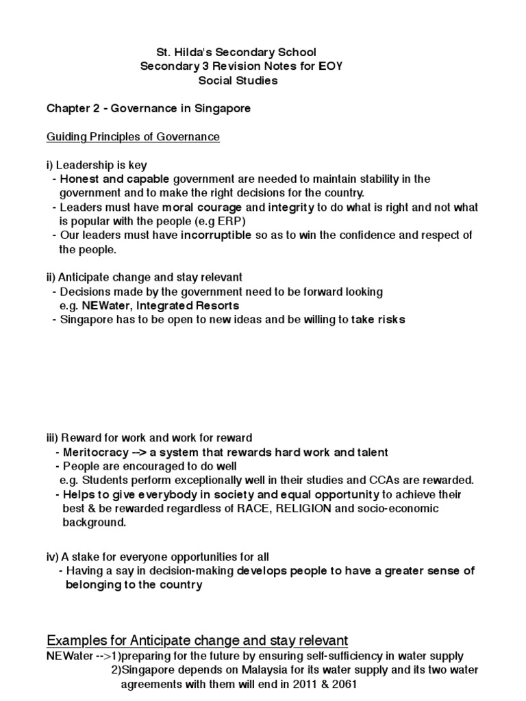 St. Hilda's Secondary School Secondary 3 Revision Notes For EOY Social ...