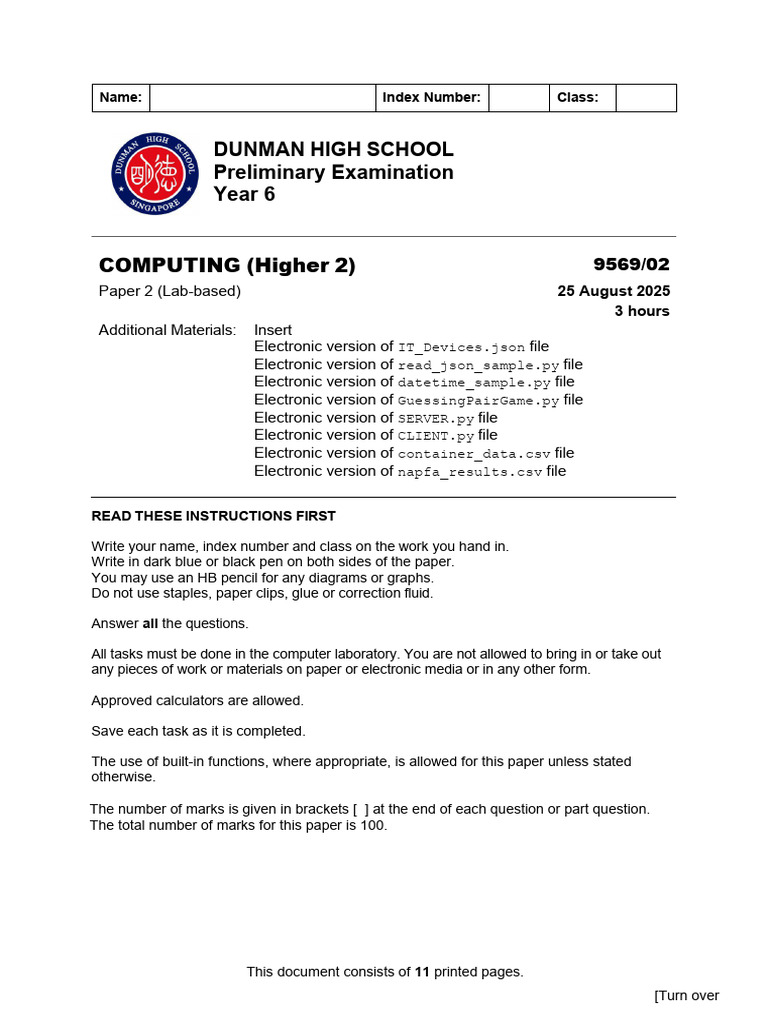 2025 Y6 H2 Computing Prelim Paper 2 | PDF | No Sql | Computer File