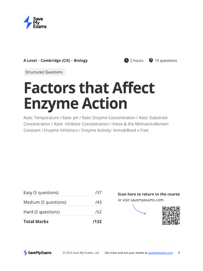 Factors Affecting Enzyme Function | PDF
