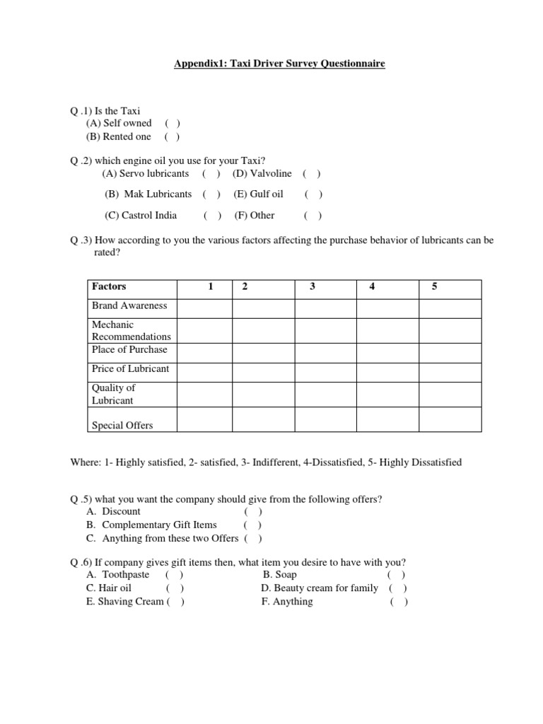 Questionnaire Main | PDF | Lubricant | Oil