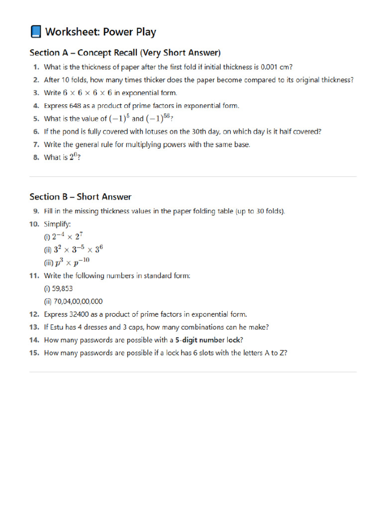 Chapter2 Power Play Worksheet Questions | PDF