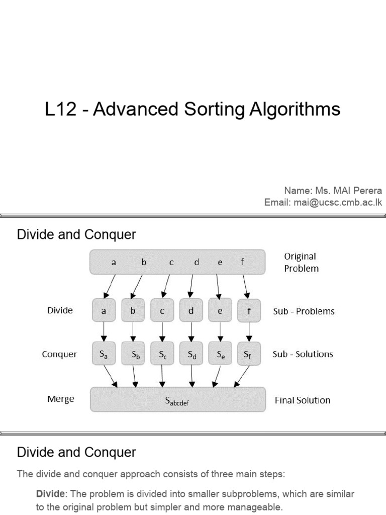 CS 3008 - L12 - Advanced Sorting Algorithms | PDF