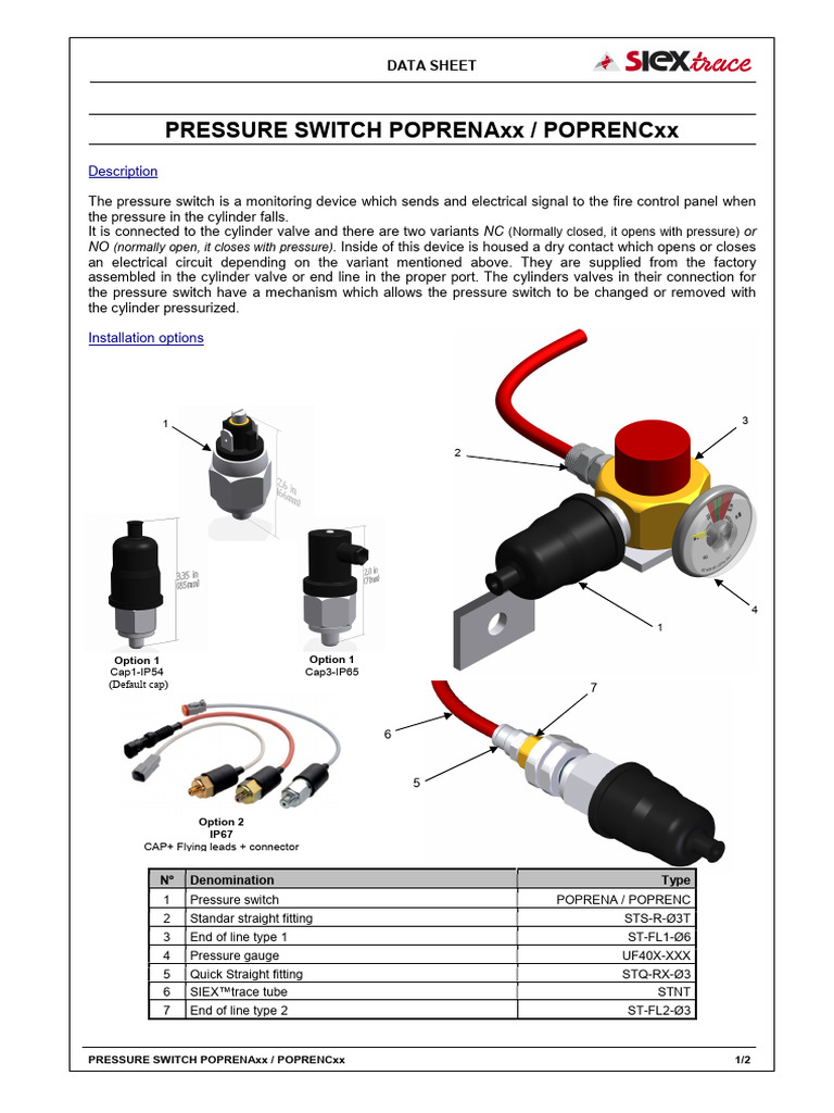 Pressure Switch Data Sheet | PDF | Switch | Equipment