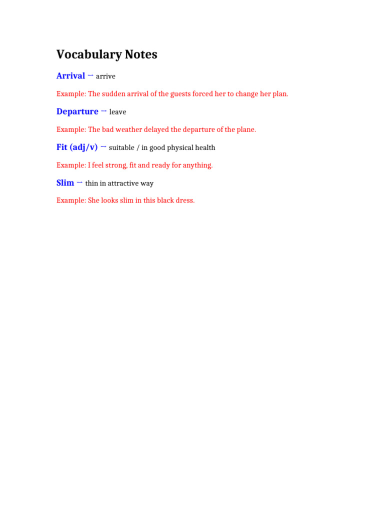 Essential Vocabulary Notes for English | PDF