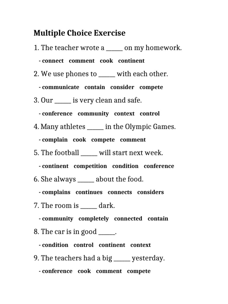 Vocabulary Multiple Choice Quiz | PDF