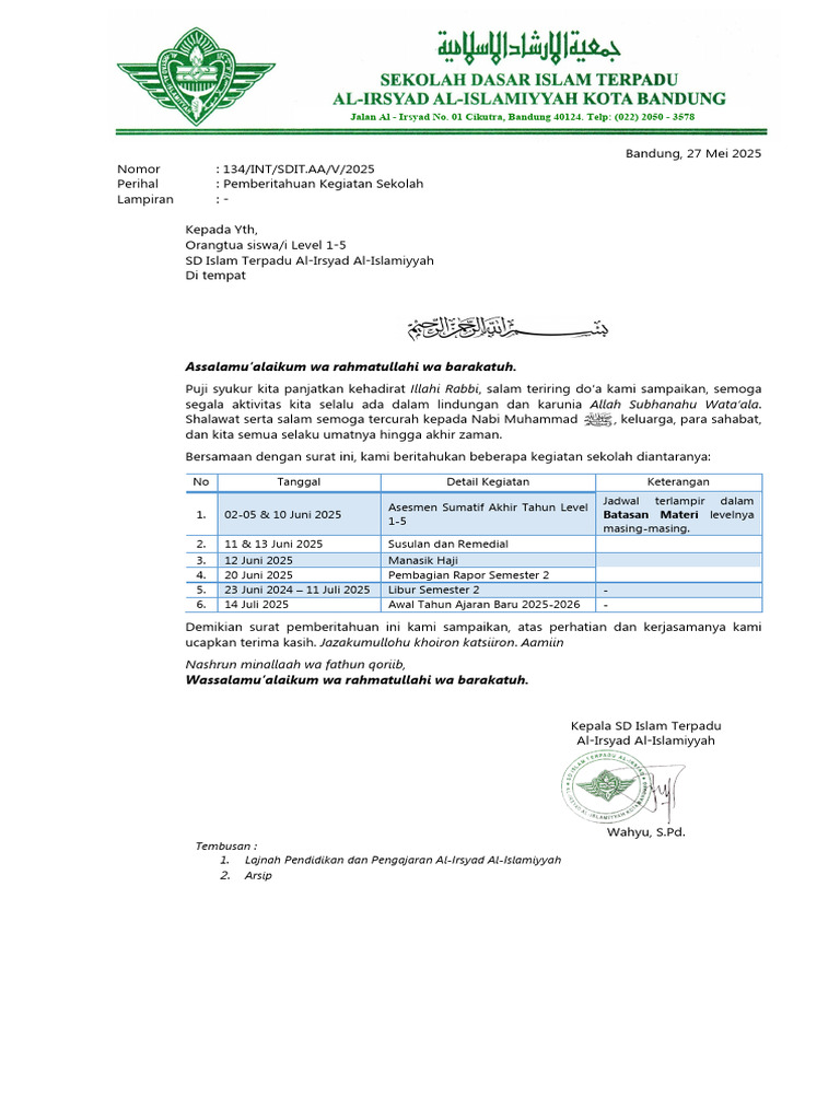 Sint 134.int - Sdit.aa.v.2025 (Rangkaian Kegiatan) | PDF