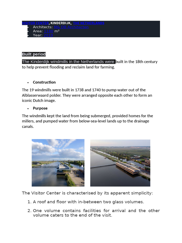 Visitor Center Design at Kinderdijk | PDF