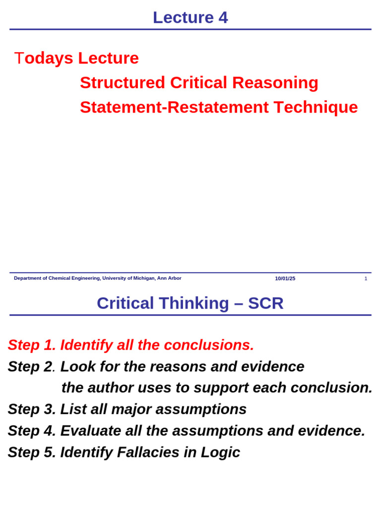 Lec 4 Structured Critical Reasoning | PDF | Fallacy | Critical Thinking