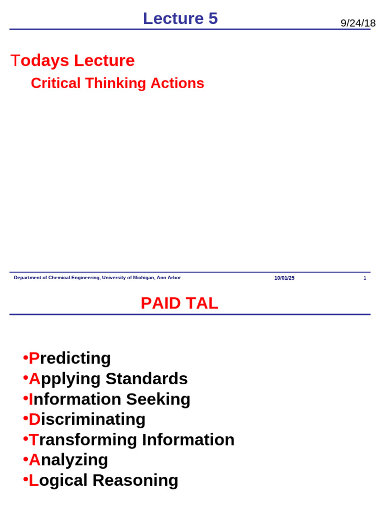 Lec 5 Critical Thinking Actions | PDF | Critical Thinking | Thought