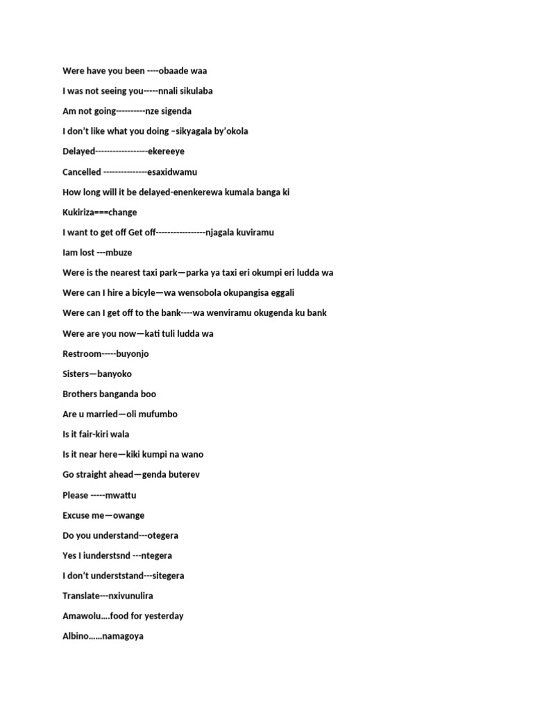 Essential Luganda Phrases for Travelers | PDF