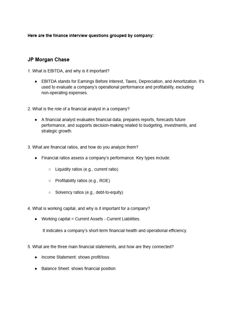 Common Finance Interview Questions | PDF | Discounted Cash Flow ...