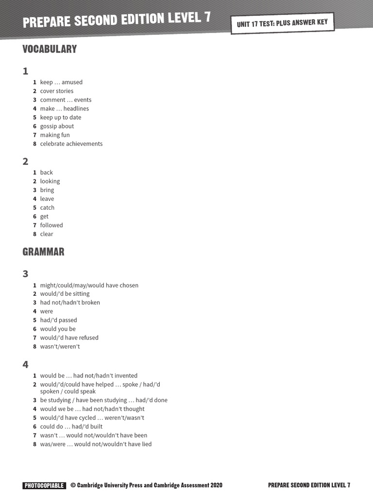 Prepare 2ed 7 Unit17 Answer Key Plus | PDF