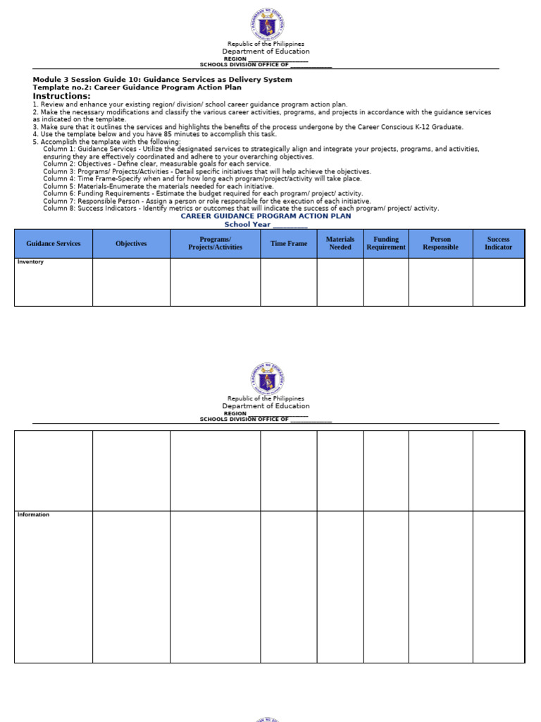 De 10 Template No 2 Career Guidance Program Action Plan | PDF