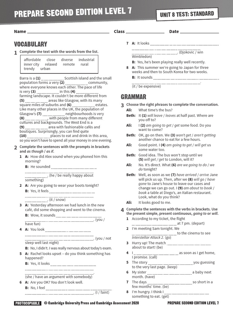 Prepare 2ed 7 Unit8 Test Standard | PDF | Linguistics