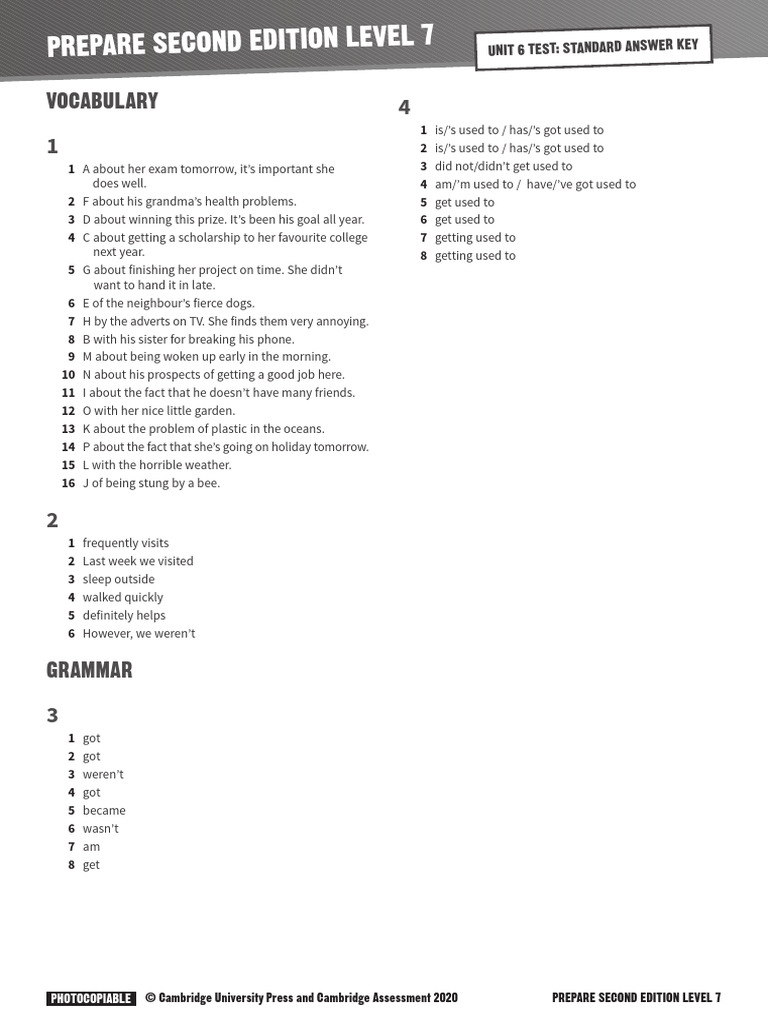 Prepare 2ed 7 Unit6 Answer Key Standard | PDF