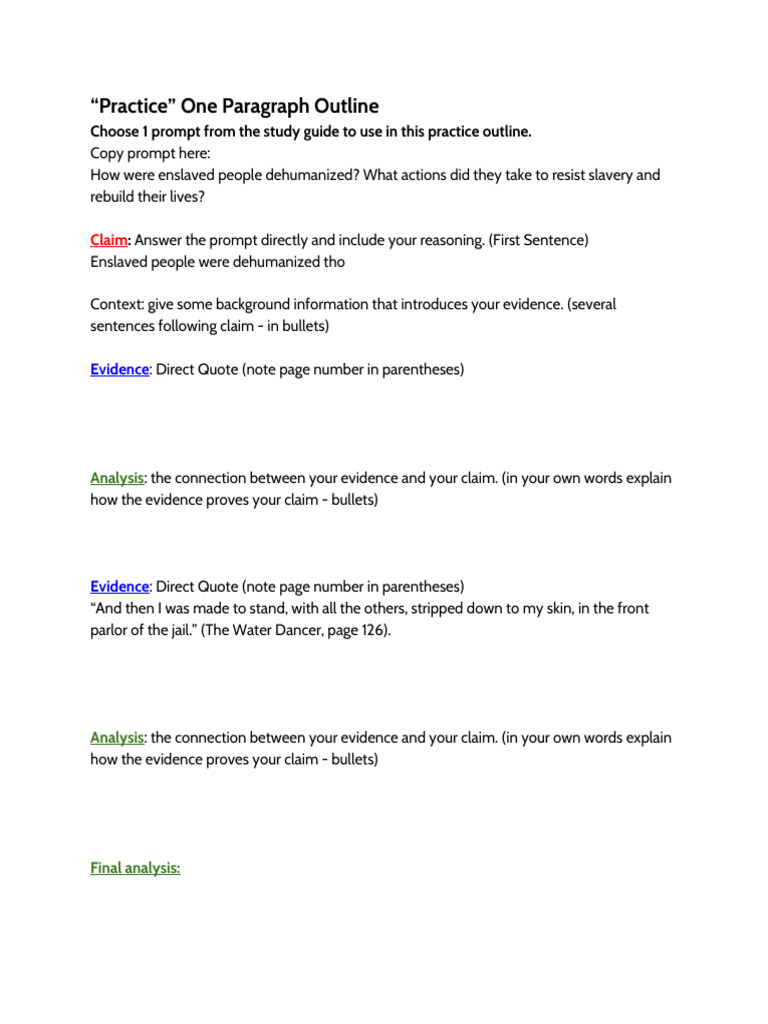 "Practice" One Paragraph Outline | PDF