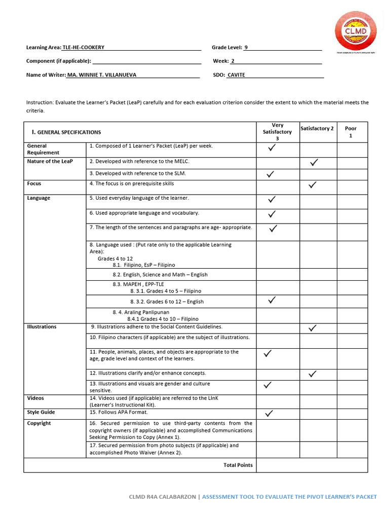 Assessment Tool for TLE-HE Cookery | PDF | Learning | Critical Thinking