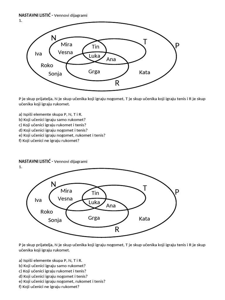 Sat NASTAVNI LISTIĆ - Vennov Dijagram | PDF