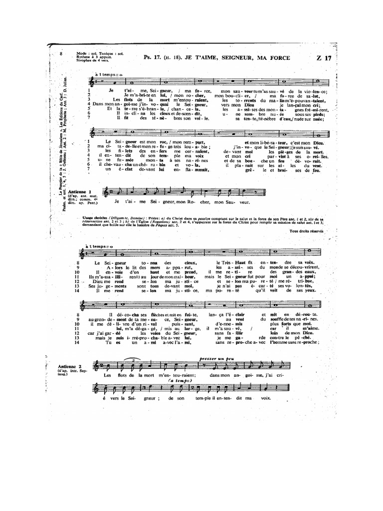 Psaume 17 Je T'aime, Seigneur, Ma Force Z.17 | PDF