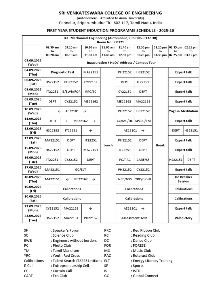 SIP 2025 Schedule - Overall - Updated On 27.08.2025 | PDF | Engineering