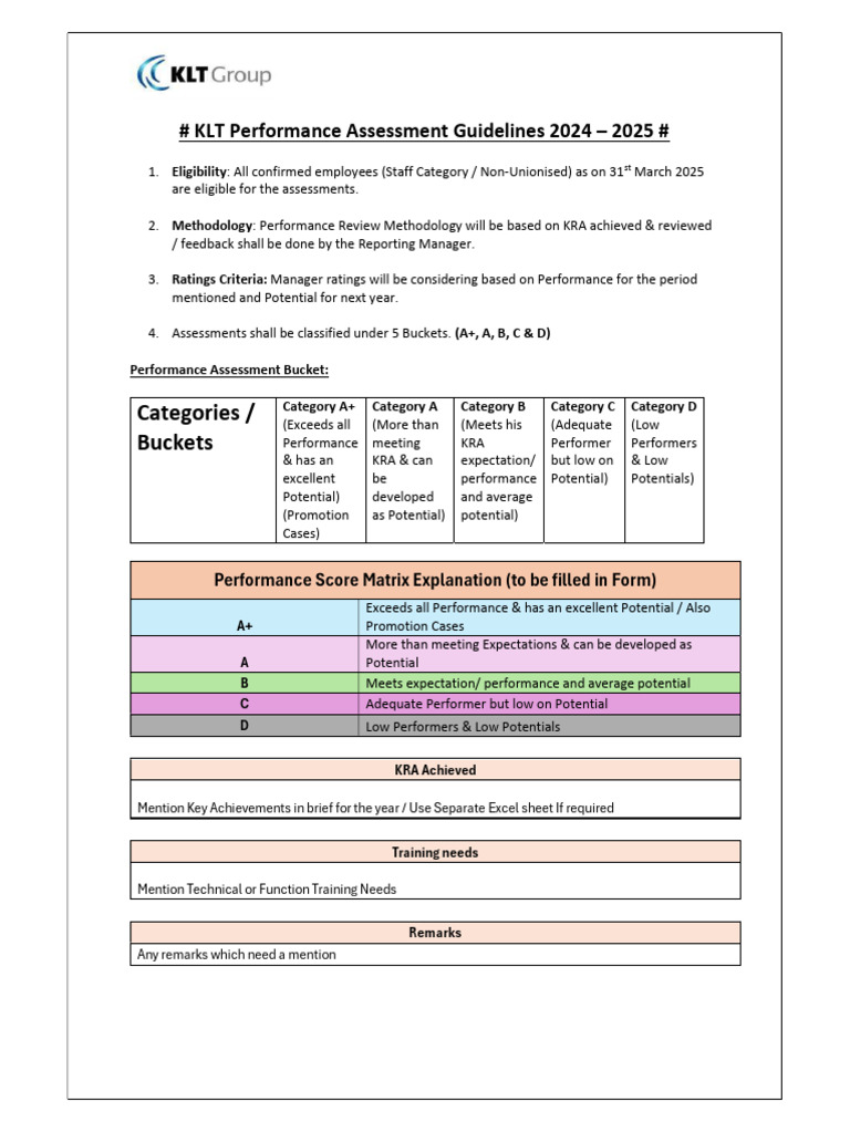 KLT Performance Assessment 2024-2025 | PDF