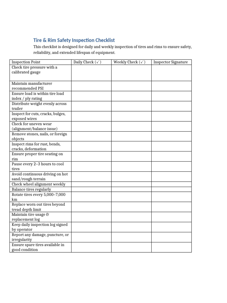 Tire Rim Inspection Checklist | PDF